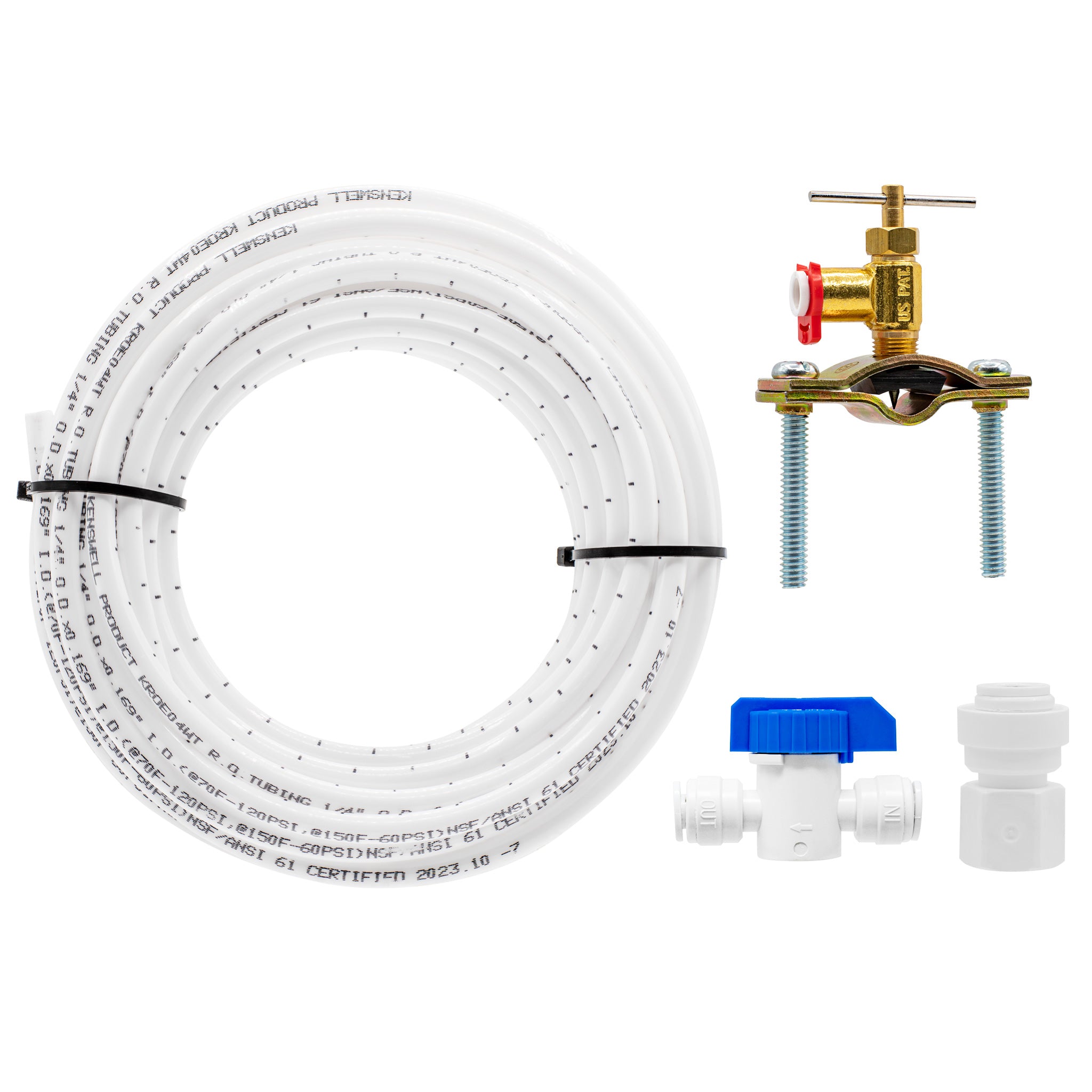 Metpure Fridge Water Line Kit 1/4" QC Needle, Adapter, Valve, 25' Tube