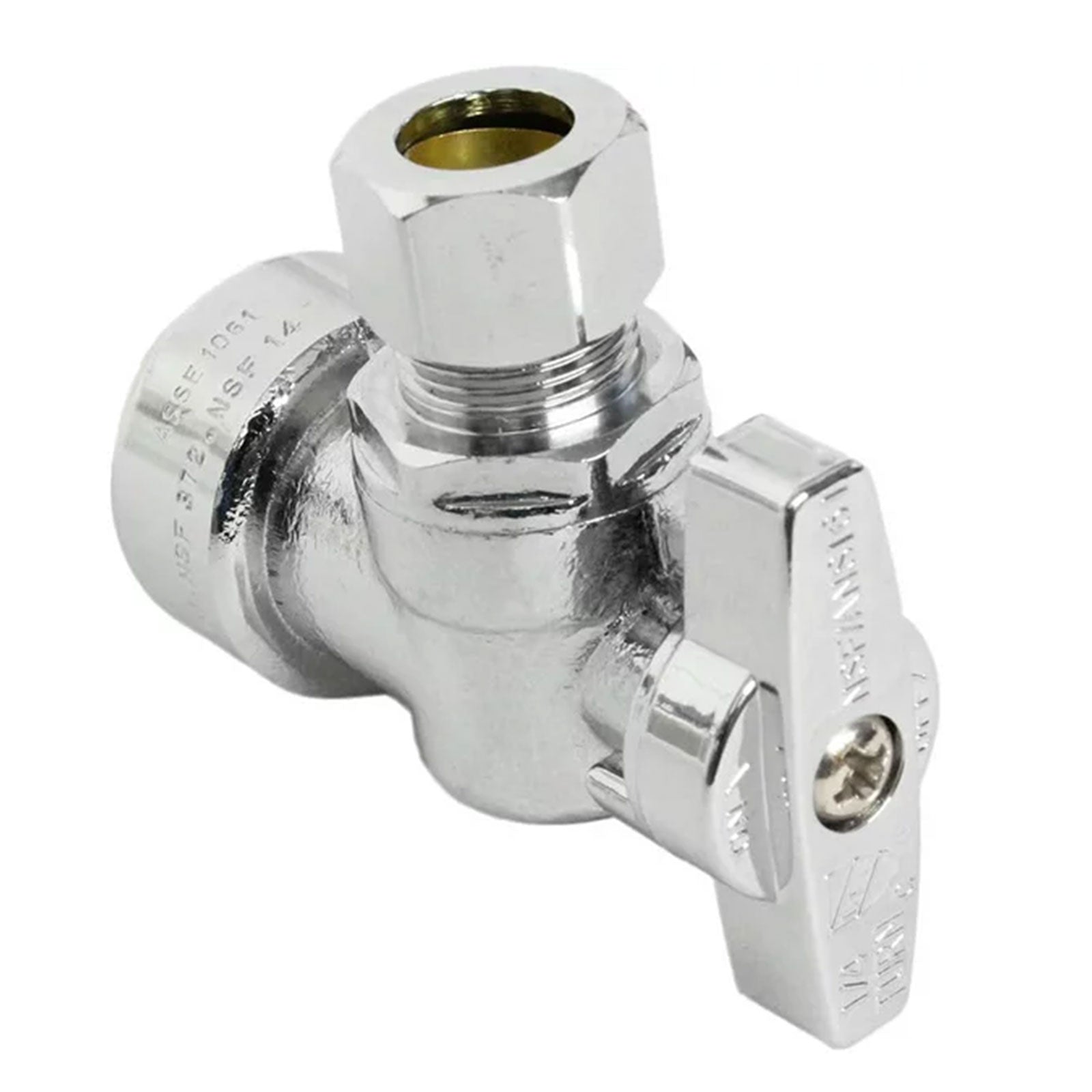 Push Fit Brass Angle Stop Shut Off Valve 1/2" Nom x 3/8" OD Comp, 1/4